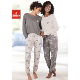 Damen Pyjama, VIVANCE DREAMS BY LASCANA, Gr. 56, rosa, Single Jersey, Obermaterial: 60% Baumwolle, 40% Polyester, gemustert, Basic, Homewear-Sets,