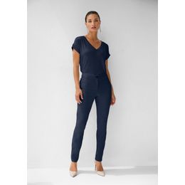 Madeleine Mode MADELEINE Damen Kurzarmshirt "Shirt Zeitloses Blusenshirt mit V-Ausschnitt", blau, Modern, Gr. 34, Obermaterial: 95% Viskose CV. 5% Elasthan EL.,