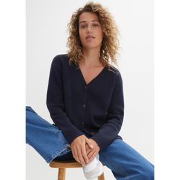 bonprix Damen Strickjacke, blau, Gr. 36, Obermaterial: 50% Baumwolle, 50% Polyacryl, Strickjacken, Loose fit, Milano Strick, Casual Stil, aus