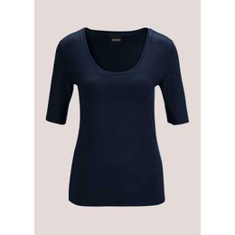 Madeleine Mode MADELEINE Damen Kurzarmshirt "Shirt Sommerliches Basicshirt mit Rundhalsausschnitt", blau, Modern, Gr. 34, Obermaterial: 95% Viskose CV. 5% Elasthan