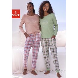 Damen Pyjama, VIVANCE DREAMS BY LASCANA, Gr. 36, gr&uuml;n, Single Jersey, Obermaterial 2: 100% Baumwolle, kariert, Basic, Homewear-Sets, Elastische