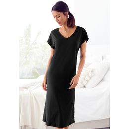 Lascana Damen Nachthemd, Gr. 32, schwarz, Single Jersey, Obermaterial: 50% Baumwolle, 50% Viskose, unifarben, Kleider, mit Seitenschlitzen