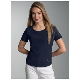 TRIGEMA Damen Sweatshirt "TRIGEMA Shirt mit kurzen &Auml;rmeln mit Kristallsteinen", blau, Gr. M, Sweatware, 55% Polyester, 45% Baumwolle, Sweatshirts