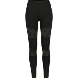 Urban Classics Damen Leggings "Urban Classics Damen Ladies Laces Inset Leggings", schwarz, Gr. L, unifarben, 94% Baumwolle, 6% Elasthan, Hosen