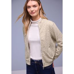 Street One Damen Cardigan, beige, Gr. 46, gemustert, Stoff, 73% Polyester, 25% Viskose, 2% Elasthan, Strickjacken, mit Struktur-Muster