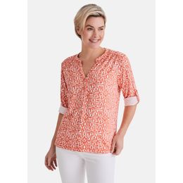STOOKER WOMEN Damen 3/4-Arm-Shirt "MARIE Print Shirt Bluse 3/4-Arm"orange graphic aop, Gr. L, Feinstrick, 96% Polyester, 4% Elasthan, Shirts, Regular