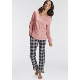 H.I.S. H.I.S Damen Pyjama, Gr. 32, rosa, Single Jersey, Obermaterial: 100% Baumwolle, Homewear-Sets, mit karierter Schlafhose