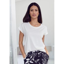 Lascana Damen Pyjamaoberteil, Gr. 32, beige, Single Jersey, Obermaterial: 50% Baumwolle, 50% Viskose, unifarben, Basic, Shirts, in Unifarben