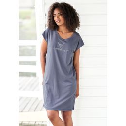 Damen Nachthemd, VIVANCE DREAMS BY LASCANA, Gr. 36, blau, Single Jersey, Obermaterial: 50% Baumwolle, 50% Viskose, bedruckt, unifarben, Basic,