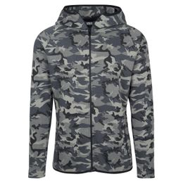 Langmantel Urban Classics "Urban Classics Herren Interlock Camo Zip Jacket", Herren, Gr. M, schwarz camo, 60% Baumwolle, 40% Polyester, M&auml;ntel