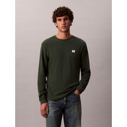 Herren Langarmshirt "LS WAFFLE BADGE CREWNK TEE", gr&uuml;n, Gr. XL, Calvin Klein Jeans, Single Jersey, Obermaterial: 60% Baumwolle, 40% Polyester,