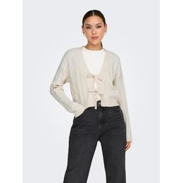 Only Damen Strickjacke "ONLFIA LS STRING CARDIGAN KNT NCA", beige, Gr. S, unifarben, Strick, Obermaterial: 50% Viskose, 27% Nylon, 23% Polyester,