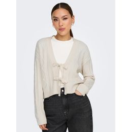 Only Damen Strickjacke "ONLFIA LS STRING CARDIGAN KNT NCA"wei&szlig;cap gray, Gr. S, unifarben, Strick, Obermaterial: 50% Viskose, 27% Nylon, 23%