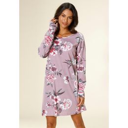 Damen Nachthemd, VIVANCE DREAMS BY LASCANA, Gr. 36, lila, Single Jersey, Obermaterial: 100% Baumwolle, gebl&uuml;mt, Kleider, mit gro&szlig;em Blumendruck