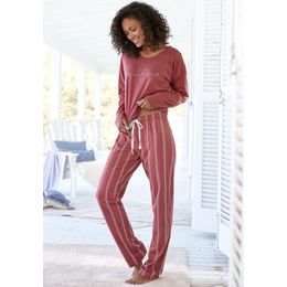 Damen Pyjama, VIVANCE DREAMS BY LASCANA, Gr. 40, rot, Single Jersey, Obermaterial: 100% Baumwolle, gestreift, unifarben, Basic, Homewear-Sets, mit