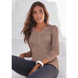Lascana Damen Langarmshirt, taupe, Gr&ouml;&szlig;e 36/38