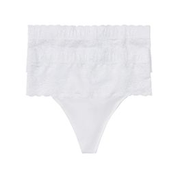 String bonprix, Damen, Gr. 36, 2 Stk., wei&szlig; (2x wei&szlig;), Obermaterial: 80% Polyamid, 20% Elasthan. Netzfutter: 84% Polyamid, 16% Elasthan. Spitze: 92% Polyamid, 8% Elasthan, figurbetont, Unterhosen String, mit breitem Spitzenbund, elastisches Material, figurbetonte Passform
