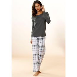 Arizona Damen Pyjama, Gr. 48, grau, Single Jersey, Obermaterial: 100% Baumwolle, kariert, Basic, Homewear-Sets, mit Karomuster