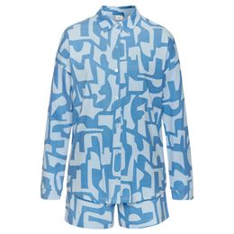 s.Oliver Damen Shorty, Gr. 44, blau, Single Jersey, Obermaterial: 50% Baumwolle, 50% Viskose, Homewear-Sets, mit grafischem Print
