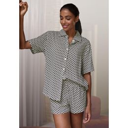 Lascana Damen Pyjamaoberteil, Gr. 42, schwarz-wei&szlig;, Web, Obermaterial: 100% Viskose, gemustert, Shirts, mit edlem Allover-Druck
