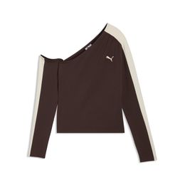 Crop-Top Puma "T7 Asymmetrisches Top Damen", Damen, Gr. L, braun (chocolate braun), Obermaterial: 5% Elasthan, 95% Baumwolle, Tops