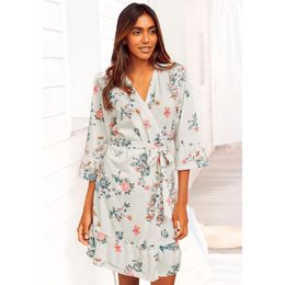 Damen Kimono, VIVANCE DREAMS BY LASCANA, Gr. 40, beige, Baumwoll-Mix, bedruckt, Hausm&auml;ntel, mit Volants