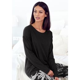 Lascana Damen Pyjamaoberteil, Gr. 40, schwarz, Single Jersey, Obermaterial: 50% Baumwolle, 50% Viskose, unifarben, Shirts, mit &uuml;berschnittenen