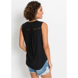 bonprix Damen Blusentop, schwarz, Gr. 50, Web, Obermaterial: 100% Viskose, Blusen, figurumspielende Passform, f&uuml;r Festivals und besondere Anl&auml;sse