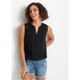 bonprix Damen Blusentop, schwarz, Gr. 36, Web, Obermaterial: 100% Viskose, Blusen, figurumspielende Passform, f&uuml;r Festivals und besondere Anl&auml;sse