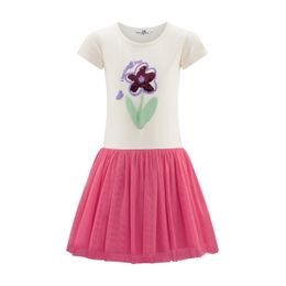 happy girls M&auml;dchen Jerseykleid, rosa, Gr. 122, bedruckt, mehrfarbig, Jersey, Obermaterial: 95% Baumwolle, 5% Elasthan. Futter: 100% Polyester.