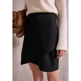 Damen Wickelrock, schwarz, Gr. 44, STREET ONE STUDIO, unifarben, Stoff, 70% Viskose, 25% Polyester, 5% Elasthan, R&ouml;cke, in Wickel-Optik