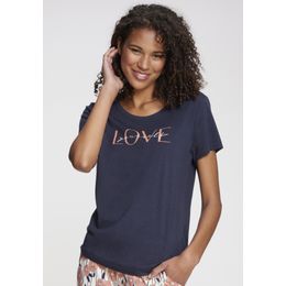 Vivance Dreams Damen Pyjamaoberteil, Gr. 48, blau, Single Jersey, Obermaterial: 50% Baumwolle, 50% Viskose, bedruckt, unifarben, Shirts, mit sch&ouml;nem