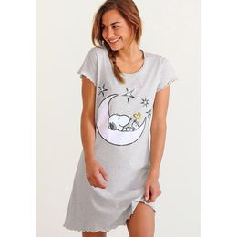 PEANUTS Damen Nachthemd, Gr. 36, grau, Single Jersey, Obermaterial: 100% Baumwolle, Basic, Kleider, mit Snoopy-Print und Kr&auml;usels&auml;umen