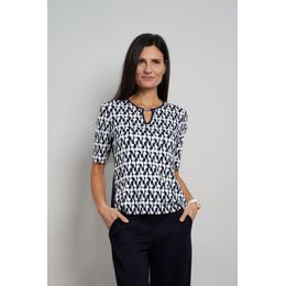 Rundhalsshirt Seidel Moden, Damen, Gr. 44, navy, Jersey, Obermaterial: 93% Viskose, 7% Elasthan, gemustert, tailliert h&uuml;ftbedeckend, Rundhals, Shirts Rundhalsshirt, mit grafischem Muster - MADE IN GERMANY
