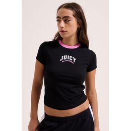 Juicy Couture Damen T-Shirt "COLLEGIATE SPORTS RINGER TSHIRT. Damen"schwarz, Gr. M, Jersey, 95% Baumwolle, 5% Elasthan, Shirts, T-Shirt Damen,