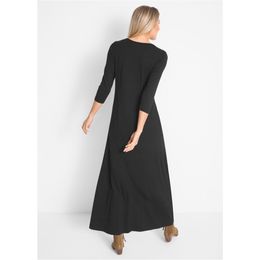 bonprix Damen Maxikleid, schwarz, Gr. 48, Obermaterial: 95% Viskose, 5% Elasthan, Kleider, f&uuml;r Casualmode im Fr&uuml;hjahr und Sommer, A-Linie, mit