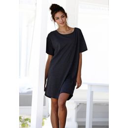Arizona Damen Sleepshirt, Gr. 36, grau, Single Jersey, Obermaterial: 60% Baumwolle, 40% Polyester, meliert, Basic, Kleider, mit Rundhalsausschnitt