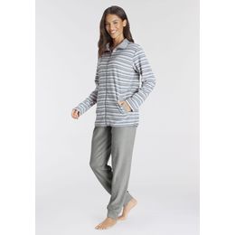 Damen Pyjama, VIVANCE DREAMS BY LASCANA, Gr. 40, grau, Frottee, Obermaterial: 80% Baumwolle, 20% Polyester, gestreift, unifarben, Homewear-Sets, aus