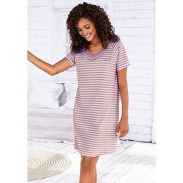 Damen Sleepshirt, VIVANCE DREAMS BY LASCANA, Gr. 32, lila, Single Jersey, Obermaterial: 100% Baumwolle, bedruckt, bestickt, gestreift, Kleider