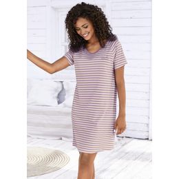 Damen Sleepshirt, VIVANCE DREAMS BY LASCANA, Gr. 36, lila, Single Jersey, Obermaterial: 100% Baumwolle, bedruckt, bestickt, gestreift, Kleider