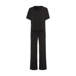 LSCN BY LASCANA Damen Pyjama, Gr. 32, schwarz, Rippware, Obermaterial: 63% Polyester, 33% Viskose, 4% Elasthan, unifarben, Homewear-Sets, mit kleiner