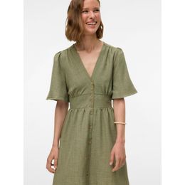 V&eacute;ro Moda VERO MODA Damen Minikleid "VMMELANEY 2/4 SHORT DRESS WVN NOOS", gr&uuml;n, Gr. L, meliert, Web, Obermaterial: 100% Polyester, Kleider, Sommerkleid,