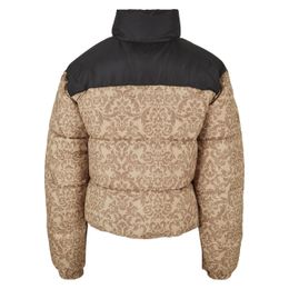 Urban Classics Damen Winterjacke "Urban Classics Damen Ladies AOP Retro Puffer Jacket", beige, Gr. L, mehrfarbig, 100% Polyester, Jacken