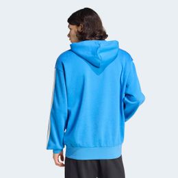 Herren Kapuzensweatshirt "ESSENTIALS 3-STREIFEN HOODIE"ray blau, sanftes wei&szlig;, Gr. L, adidas Sportswear, Obermaterial: 55% Baumwolle, 36% Polyester,