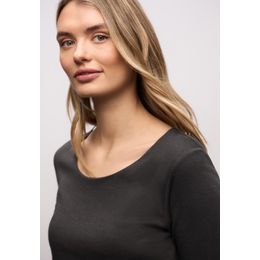 Street One Damen 3/4-Arm-Shirtschwarzest braun, Gr. 42, unifarben, Web, 50% Modal, 50% Baumwolle, Shirts, mit Rundhalsausschnitt