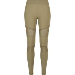 Leggings Urban Classics "Urban Classics Damen Ladies Tech Mesh Leggings", Damen, Gr. XS, US-Gr&ouml;&szlig;en, khaki, 80% Polyamid, 20% Elasthan, unifarben, slim fit, Hosen Leggings