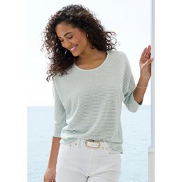 Vivance Damen 3/4-Arm-Shirt "aus b&uuml;gelfreiem Waffelstrick", gr&uuml;n, Gr. 36, Strukturmuster, leicht transparent, unifarben, Strick, Obermaterial: 64%