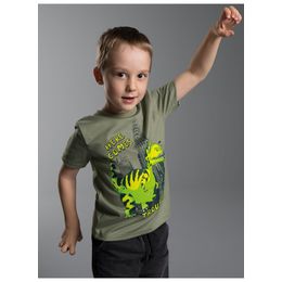 TRIGEMA M&auml;dchen T-Shirt "TRIGEMA T-Shirt mit gro&szlig;em Dino-Printmotiv", gr&uuml;n, Basic, Gr. 104, Single Jersey, 100% Baumwolle, Shirts