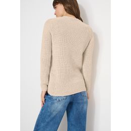 Cecil Damen Strickpullover, beige, Gr. XL, unifarben, Strick, Obermaterial: 75% Baumwolle, 25% Polyester, Pullover, mit V-Auschnitt