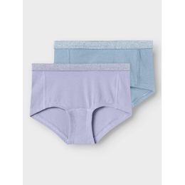Hipster name it "NKFHIPSTER 2P NOOS", M&auml;dchen, Gr. 158/164, 2 Stk., lila heather pack:w, subdude blau, Jersey, Obermaterial: 95% Baumwolle, 5% Elasthan, meliert, eng, Unterhosen